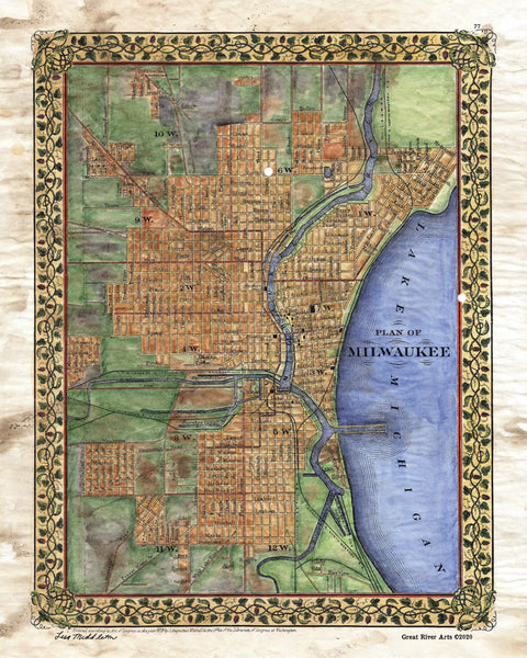 Milwaukee Plan Historic Map Reproduction Artwork Wall Art Print Vintag ...